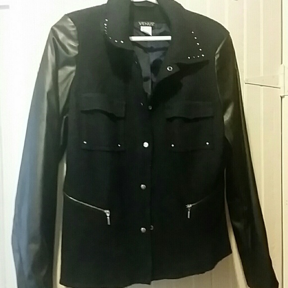 VENUS | Jackets & Coats | Venus Faux Leather And Tweed Material Coat ...
